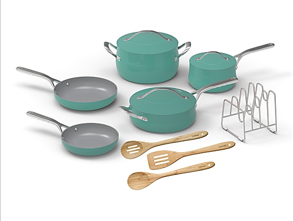 Cuisinart Culinary 12 Piece Ceramic Nonstick Cookware Set Teal - ODP ...