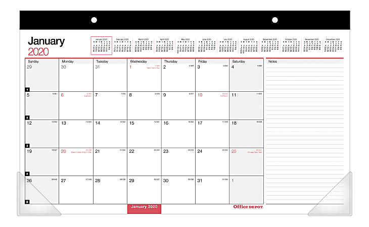 Office Depot Brand Monthly Desk Pad Calendar 17 x 11 White January To ...