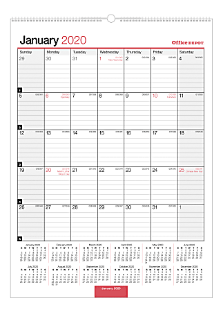 Office Depot® Brand Monthly Wall Calendar, 8" x 11", Black/Red, January ...