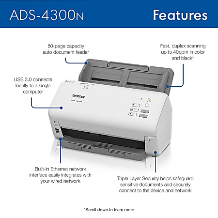 Brother ADS 4300N Professional Desktop Scanner - Office Depot