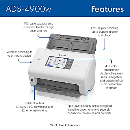 Brother Professional Wireless Desktop Scanner ADS 4900W - Office Depot