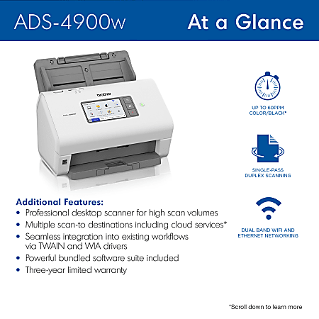 Brother Professional Wireless Desktop Scanner ADS 4900W - Office Depot