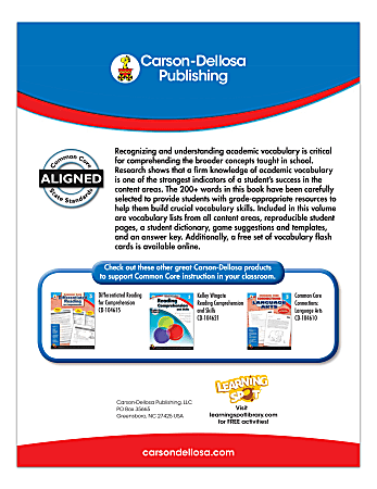 Carson Dellosa Academic Vocabulary Practice Workbook Grade 3 - Office Depot