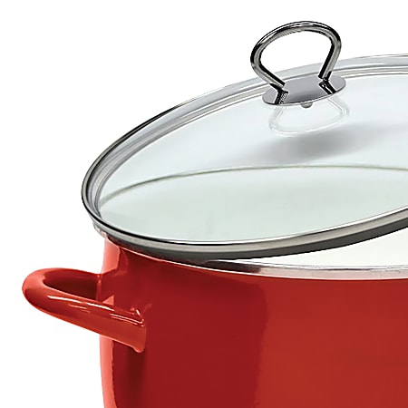 Vasconia Enamel On Steel Stockpot With Glass Lid 12 Qt Red - Office Depot