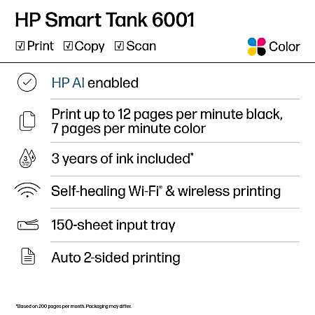 HP Smart Tank 6001 Wireless All in One Ink Tank Printer with up to 2 ...