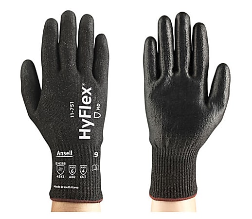 Ansell HyFlex Polyurethane Cut Resistant Gloves Size 7 Small Black ...