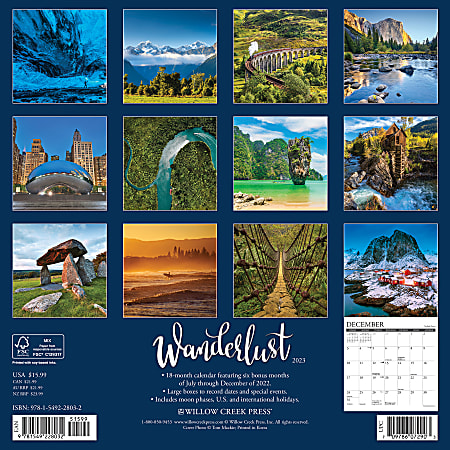 Willow Creek Press Scenic Wall Calendar 12 x 12 Wanderlust January To December 2023 - Office Depot