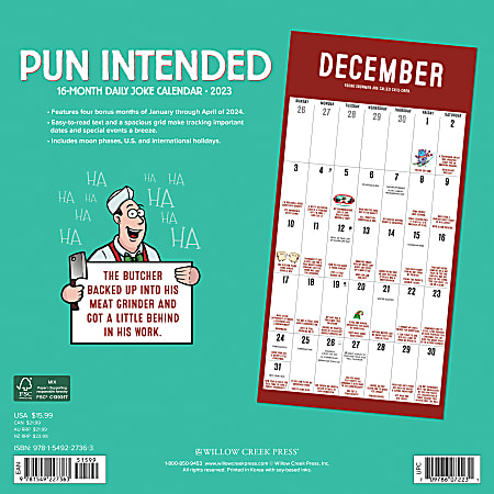 Willow Creek Press Humor Monthly Wall Calendar 12 x 12 Pun Intended ...