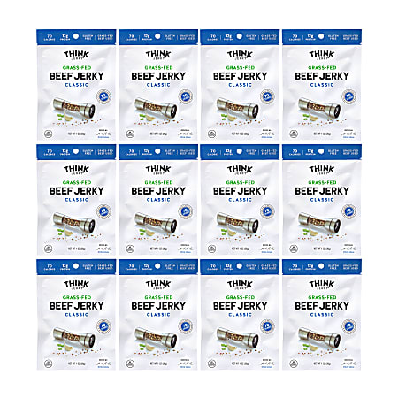Think Jerky Classic Beef Jerky 1 Oz Pack Of 12 Pouches - Office Depot