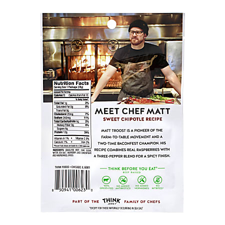 Think Jerky Sweet Chipotle Beef Jerky 1 Oz Pack Of 12 Pouches - Office ...