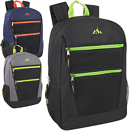 Trailmaker 2 Tone Multi Pocket Backpacks BlackGrayBlue Pack Of 24 ...