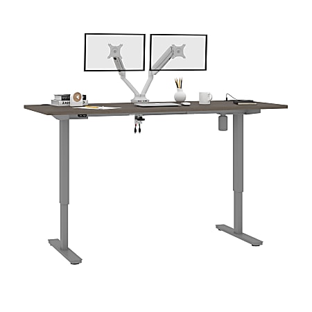 Bestar Upstand Electric 72 W Standing Desk With Dual Monitor Arm Bark Gray Office Depot