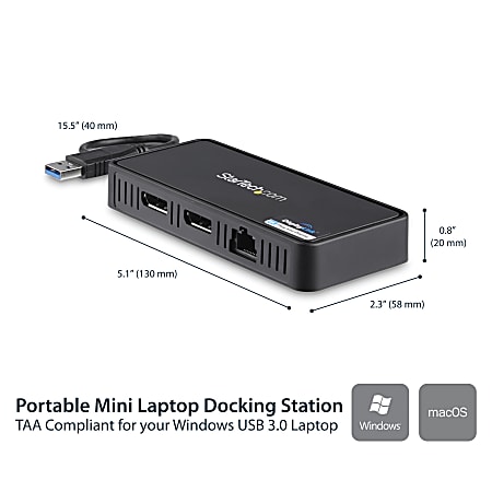 StarTech.com USB 3.0 Mini Dock Dual Monitor USB Type A Laptop Docking ...