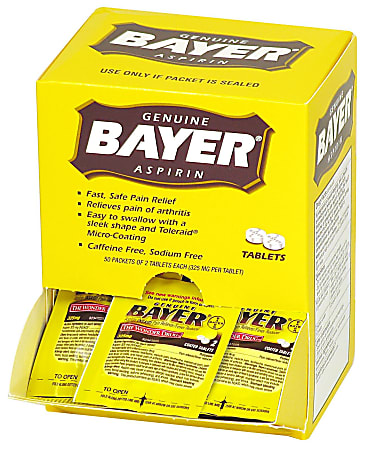 Bayer Aspirin 2 Tablets Per Packet Box Of 50 Packets - Office Depot