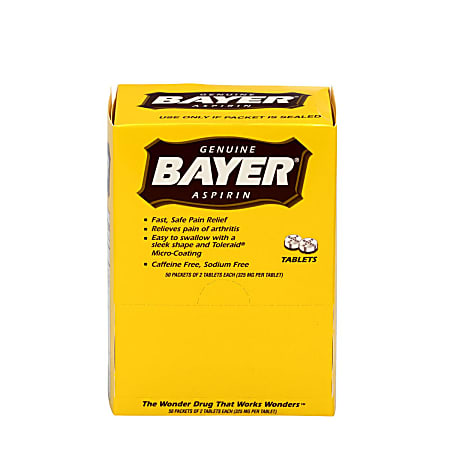 Bayer Aspirin 2 Tablets Per Packet Box Of 50 Packets - Office Depot