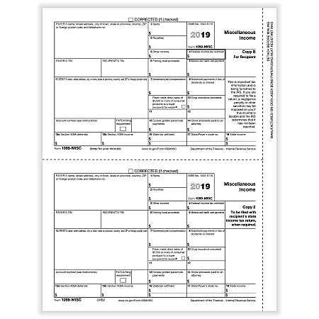 ComplyRight 1099 MISC Tax Forms Laser Cut Recipient Copies B And 2 8 12 ...