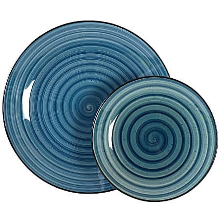 Elama Gia Round Stoneware Dinnerware Set Dark Blue Set Of 24 Pieces ...