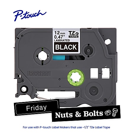 Brother P touch TZe335 Laminated 12 x 26.2 ft 12mm x 8m White on Black ...