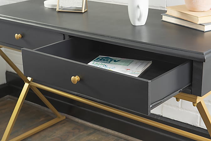 Linon campaign blue desk with gold matte legs store