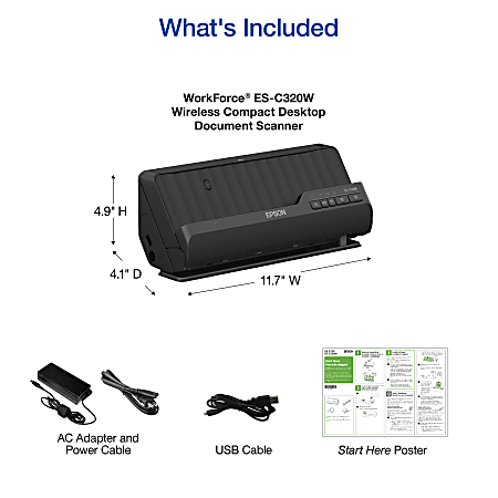 Epson WorkForce Wireless Compact Desktop Document Scanner ES C320W ...