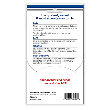 ComplyRight FASTFILE Tax Filings For Small Business W 21099 Card For 25 ...