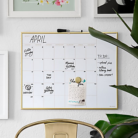 U Brands Magnetic Dry Erase White Calendar Whiteboard 16 x 20 Steel ...