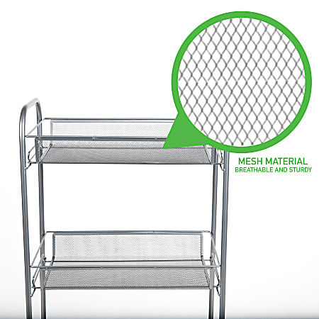 Mind Reader 3 Tier Mesh Wire Rolling Cart 30 H x 17 W x 10 D Silver ...