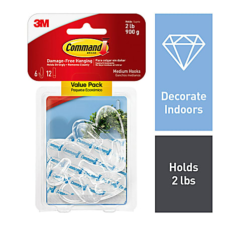 Command Removable Hooks Medium Clear Pack Of 6 - Office Depot