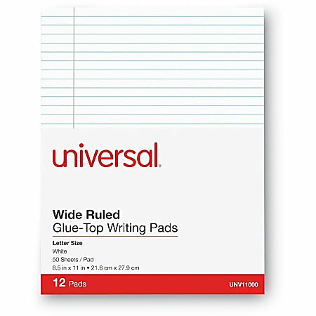Universal 11000 Writing Pad 50 Sheet 16lb Wide Ruled Letter 8.5 x 11 12 ...