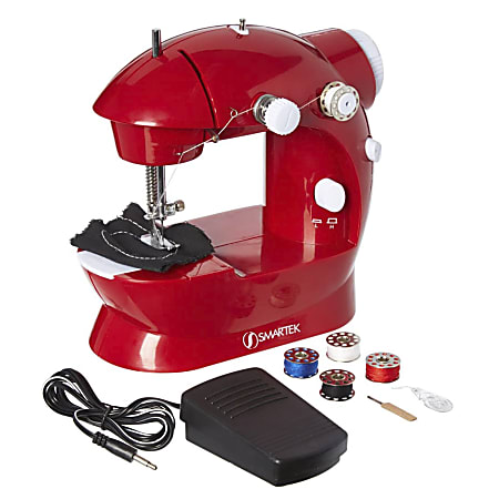 Smartek Mini Sewing Machine With Pedal Red - Office Depot