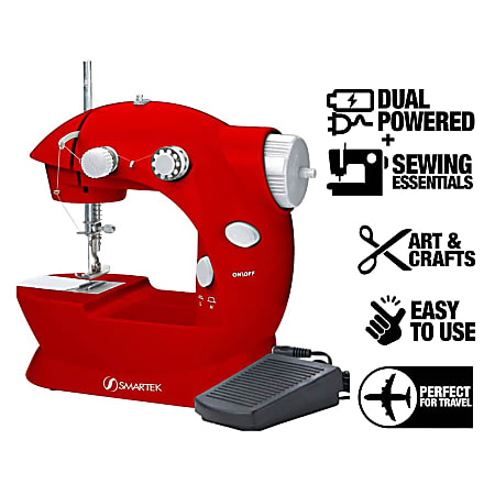 Smartek Mini Sewing Machine With Pedal Red - Office Depot