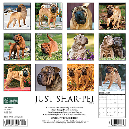 Willow Creek Press Animals Monthly Wall Calendar 12 x 12 Shar Peis ...