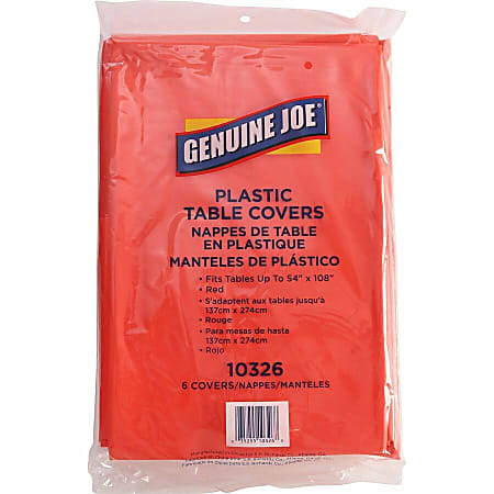 Genuine Joe Plastic Table Covers 54 x 108 Red Pack Of 6 - Office Depot