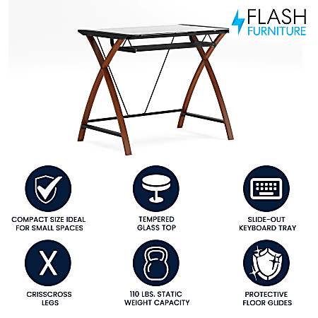 Flash Furniture 36 W Glass Computer Desk With Crisscross Frame Black ...