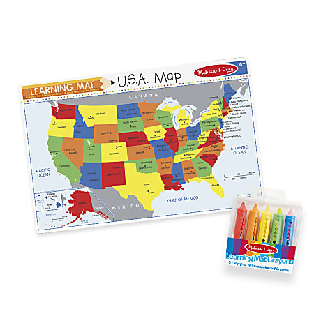 Melissa & Doug USA Map Learning Mat With Wipe-Off Crayons, Pre-K To Grade 2