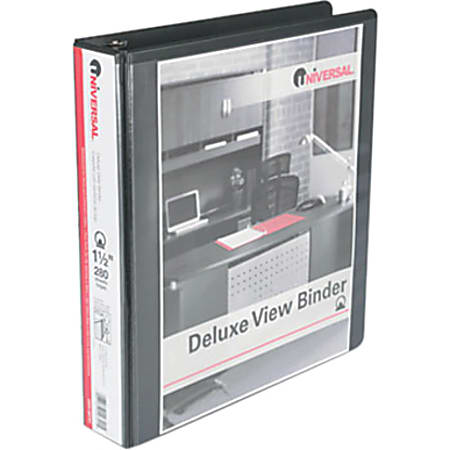 Universal Deluxe Round Ring Vinyl View Binder 8 12 x 11 1.5 Capacity Black - Office Depot