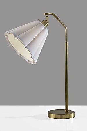 Adesso Lyra Table Lamp Antique BrassWhite Fabric Shade - Office Depot