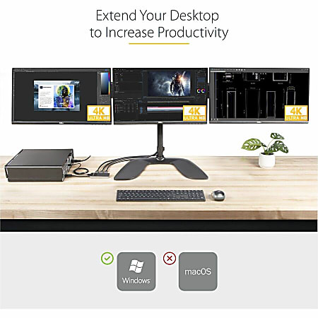 StarTech.com 3 Port DisplayPort MST Hub 3 x 4K DP 1.4 Multi Monitor Splitter Windows EDID HDR ...