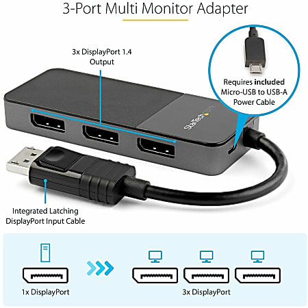 StarTech.com 3 Port DisplayPort MST Hub 3 x 4K DP 1.4 Multi Monitor Splitter Windows EDID HDR ...