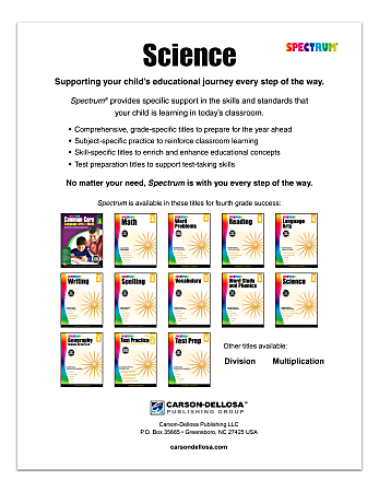 Carson Dellosa Spectrum Science Workbook Grade 4 - Office Depot