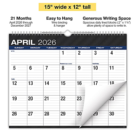 2026 2027 Excello Brands Academic Year Large Print Wall Calendar 15 x ...