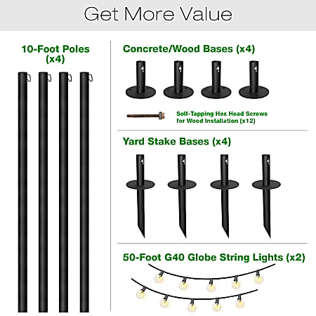Global Outdoor String Light Poles With 100 Light 100 LED Plug In Globe ...