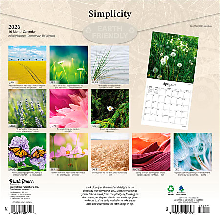 2026 Brush Dance Simplicity Monthly Plastic Free Square Wall Calendar ...