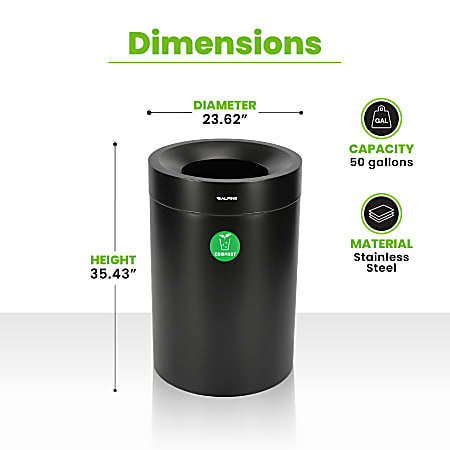 Alpine Industries Stainless Steel Compost Can 50 Gallon Black - Office ...