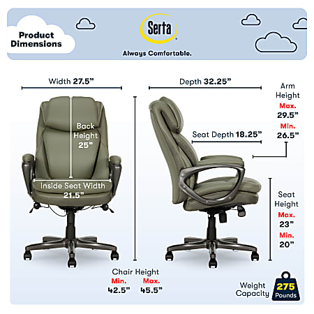 Serta Smart Layers Arlington Air Ergonomic Bonded Leather High Back ...