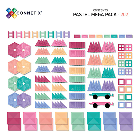 Connetix Magnetic Tiles Pastel Mega Pack 202 Pieces - Office Depot