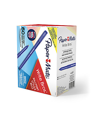Paper Mate Write Bros. Ballpoint Stick Pens Medium Point 1.0 mm Blue ...