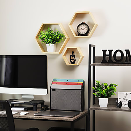 Mind Reader Hexagon Floating Shelves Brown Set Of 3 Shelves - Office Depot
