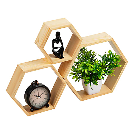 Mind Reader Hexagon Floating Shelves Brown Set Of 3 Shelves - Office Depot