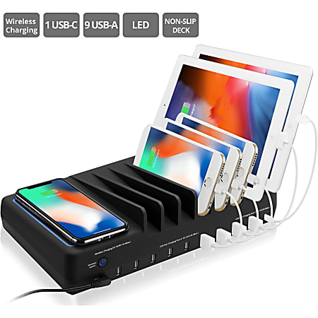 SIIG 10 Port USB AC Wireless Charging Station With Ambient Light Deck ...